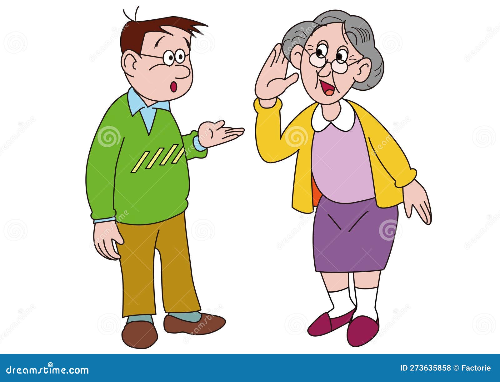 Conversation between a Young Man and a Deaf Elderly Woman Stock Vector ...