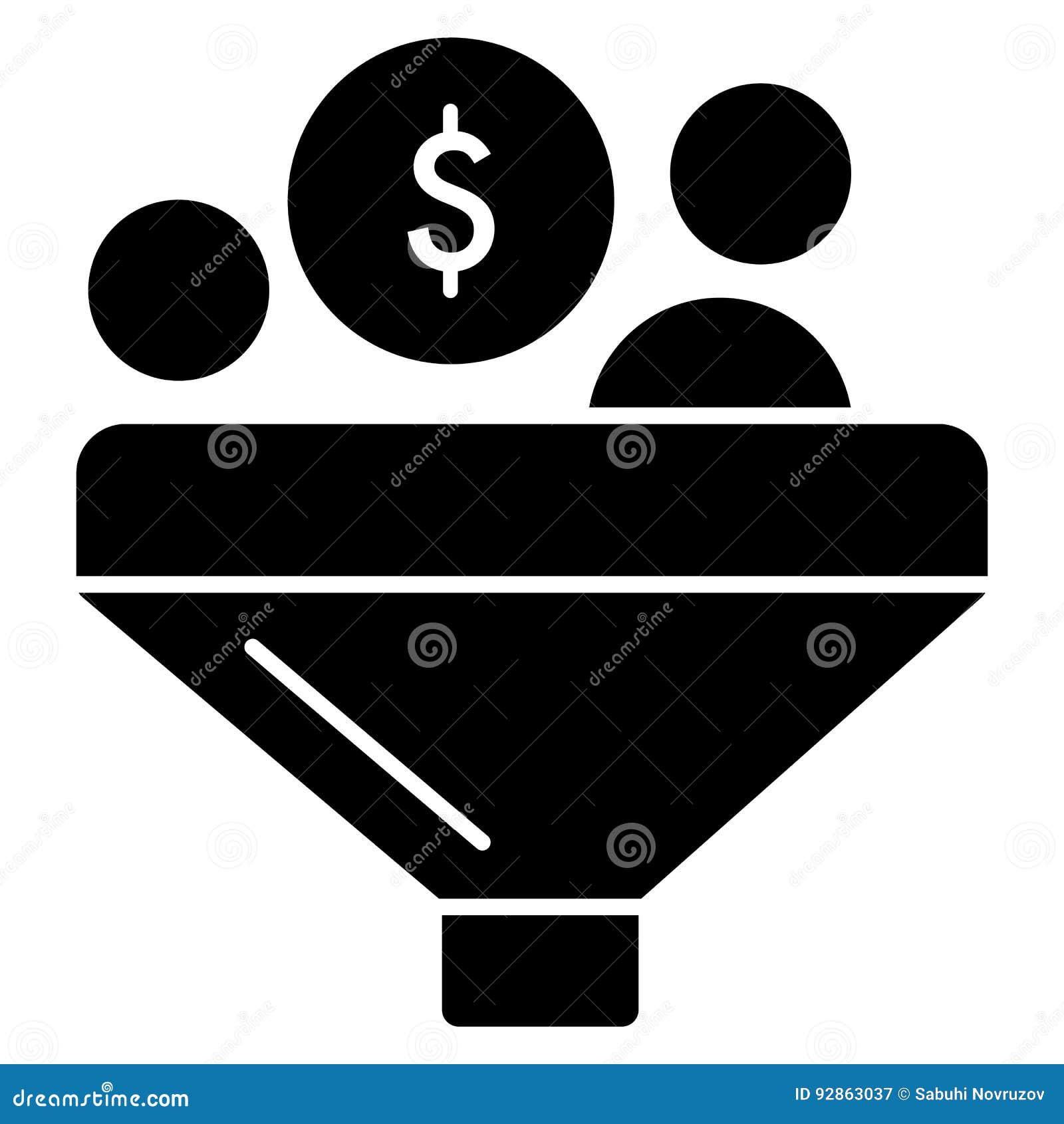 Conversion Dollar Vector Icon. Black and White Funnel and Money ...
