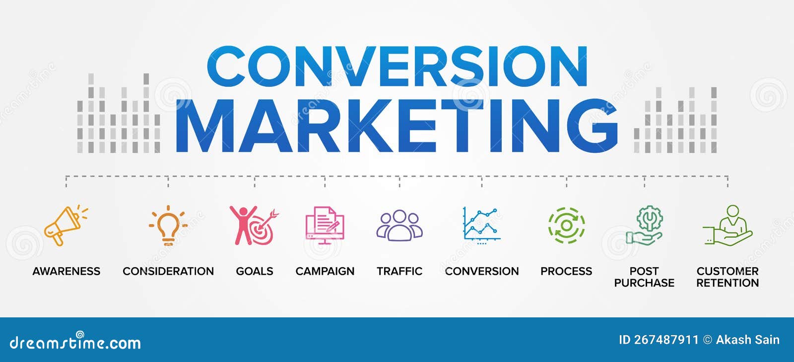 Conversion Marketing Concept Vector Icons Set Infographic Background ...