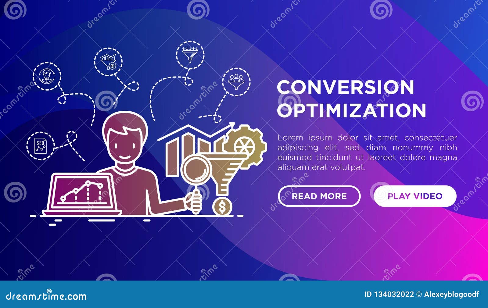 Conversion Optimization Concept, SMM Manager with Magnifier Looking at ...