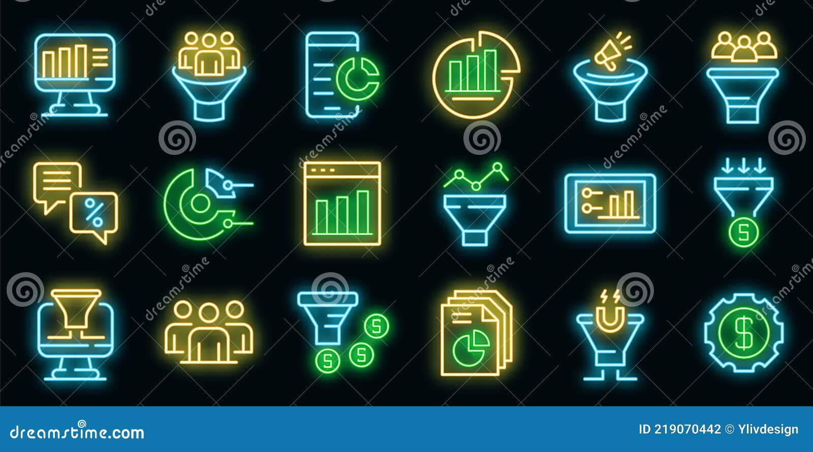 Conversion Rate Icons Set Vector Neon Stock Vector - Illustration of ...