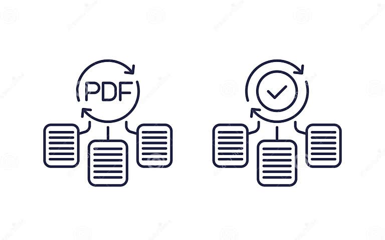 Convert To PDF Line Icons with Documents Stock Illustration ...
