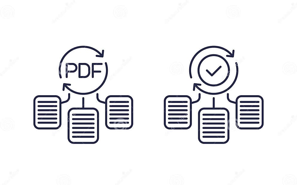 Convert To PDF Line Icons with Documents Stock Illustration ...