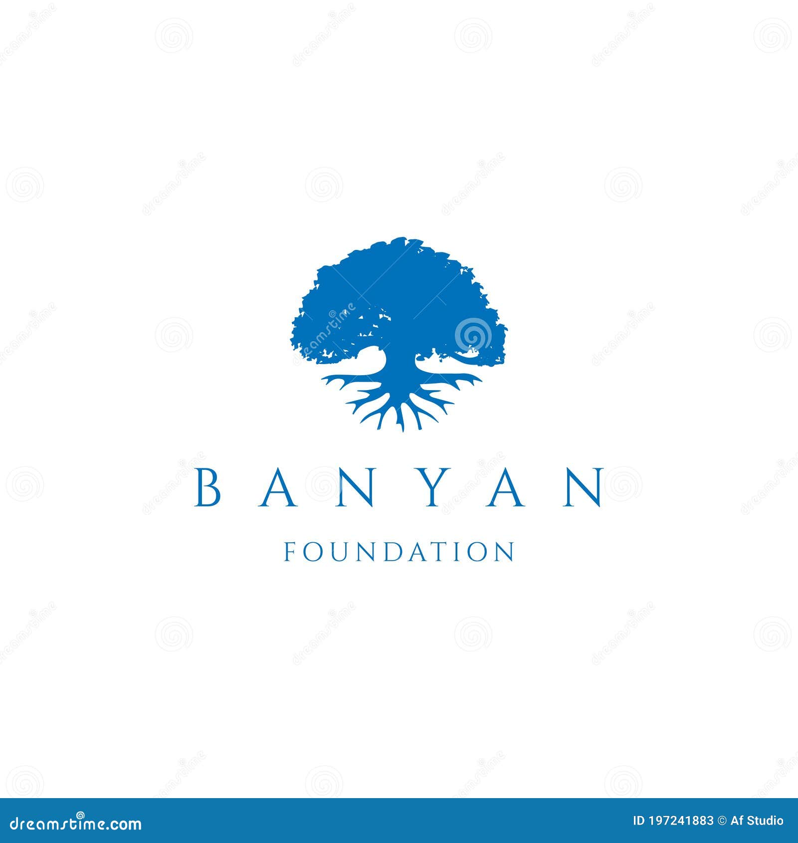 Modern Blue Oak Banyan Tree Roots Logo Design Vector Stock Vector ...