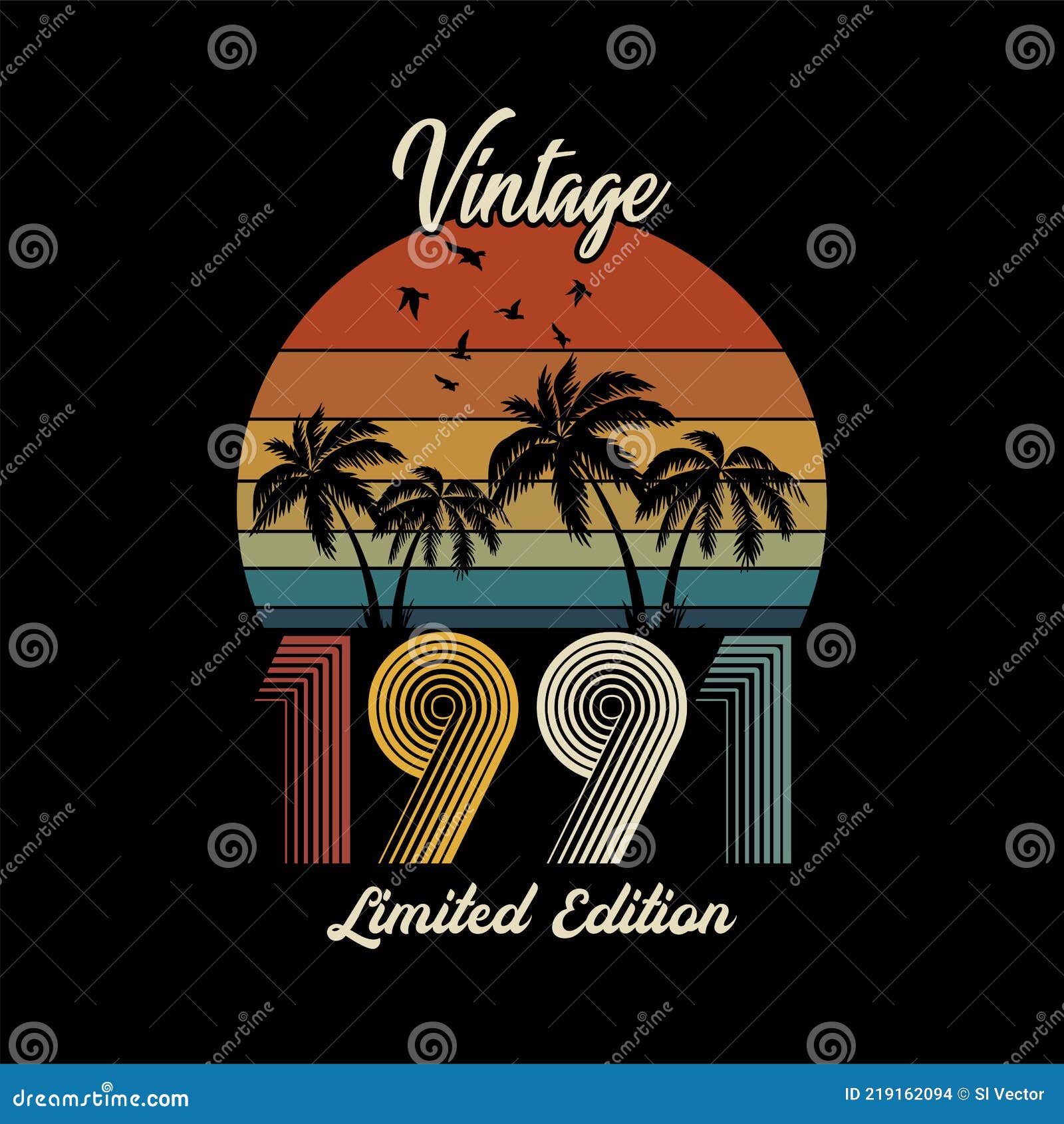 1991 Vintage Retro T Shirt Design, Vector, Black Background Stock ...