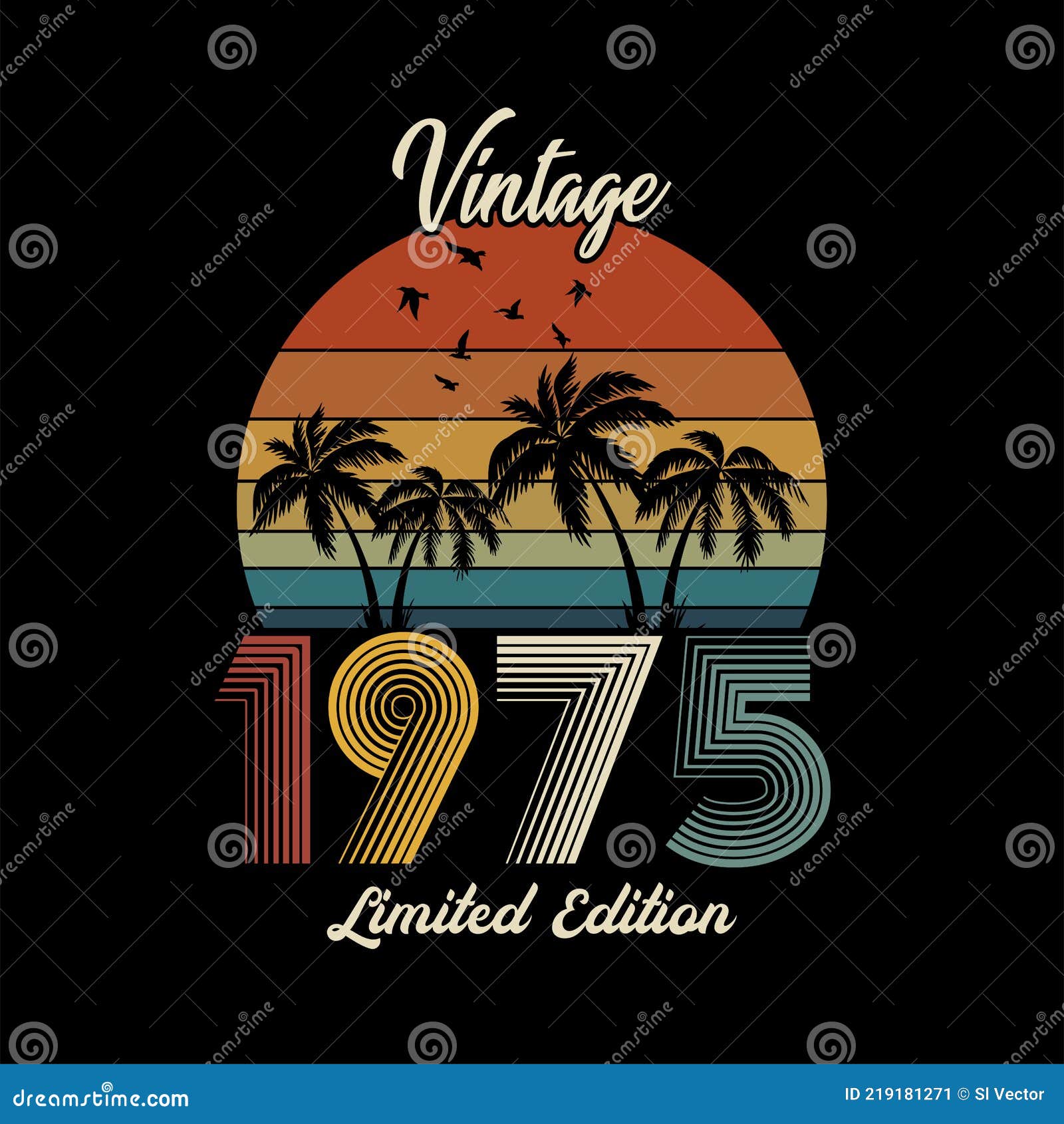 1975 Vintage Retro T Shirt Design, Vector, Black Background Stock ...