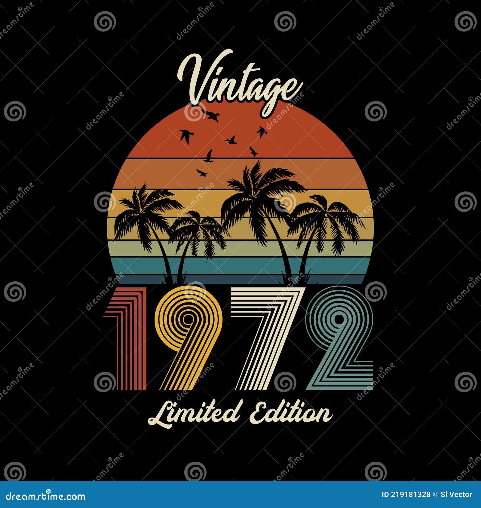 1972 Vintage Retro T Shirt Design, Vector, Black Background Stock ...