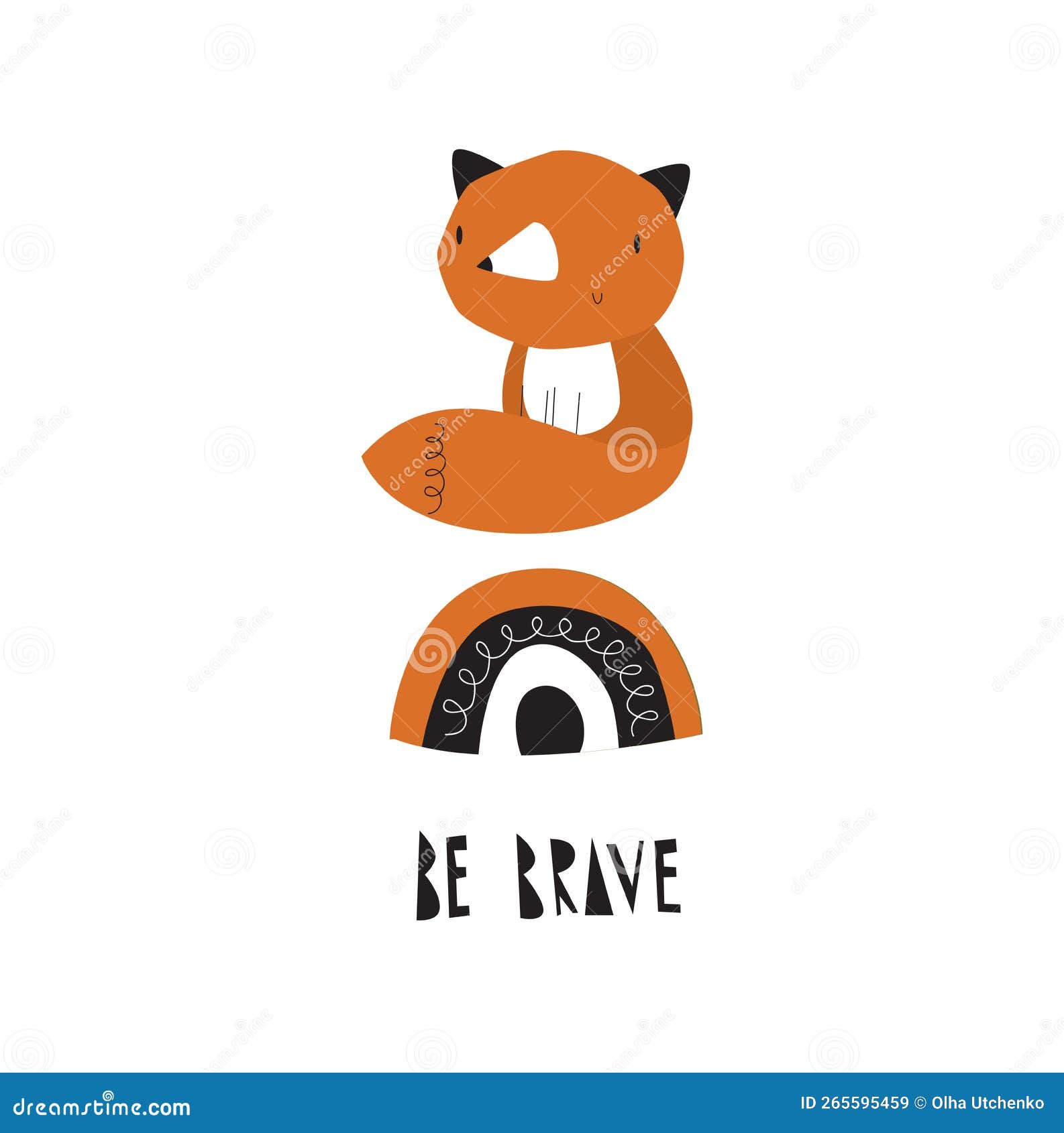 "Be Brave" Vector Poster with Fox. Cartoon Fox. Scandinavian Style ...