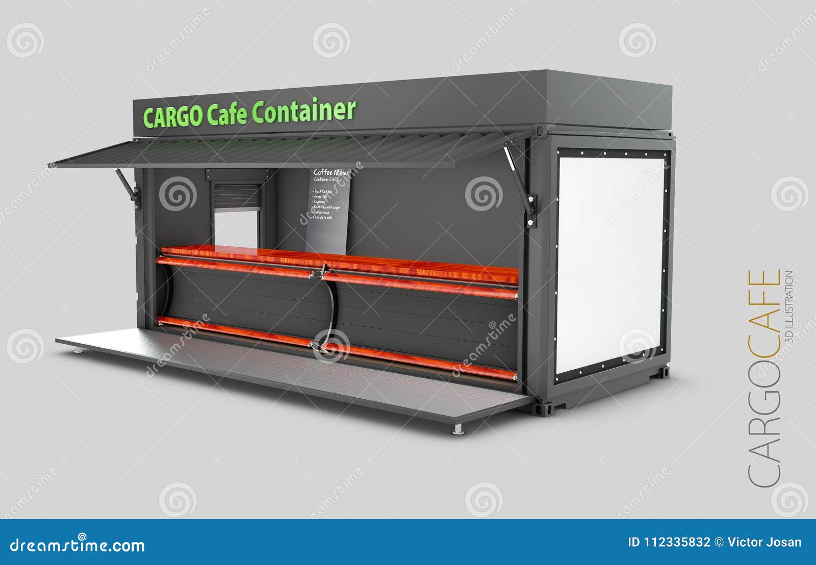 Converted Old Shipping Container into Cafe, 3d Illustration Isolated ...