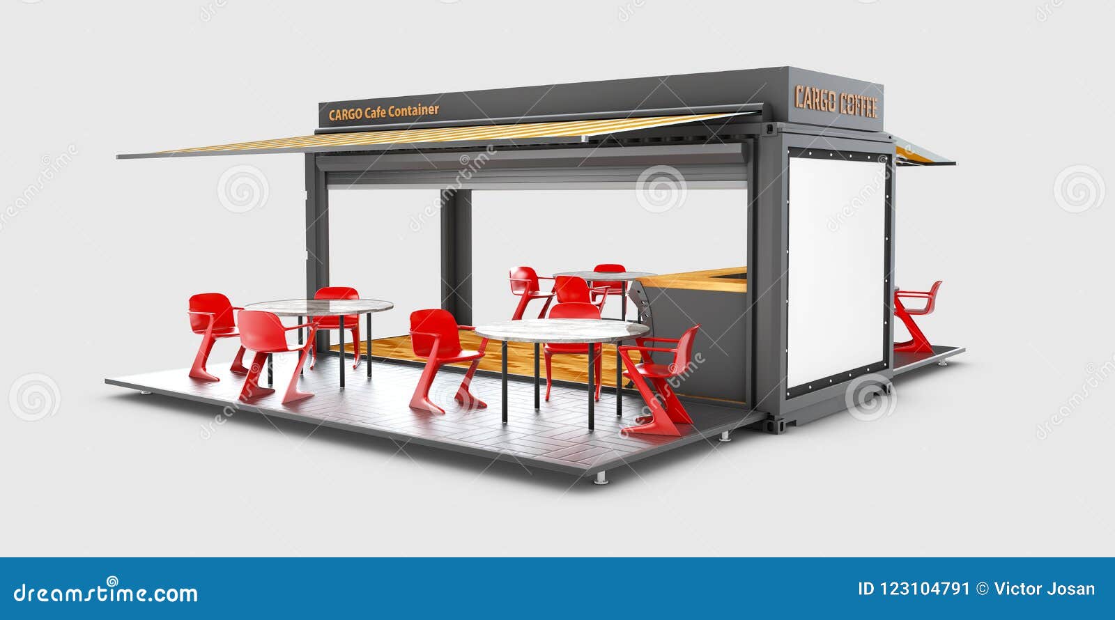 Converted Old Shipping Container into Cafe, 3d Illustration Isolated ...