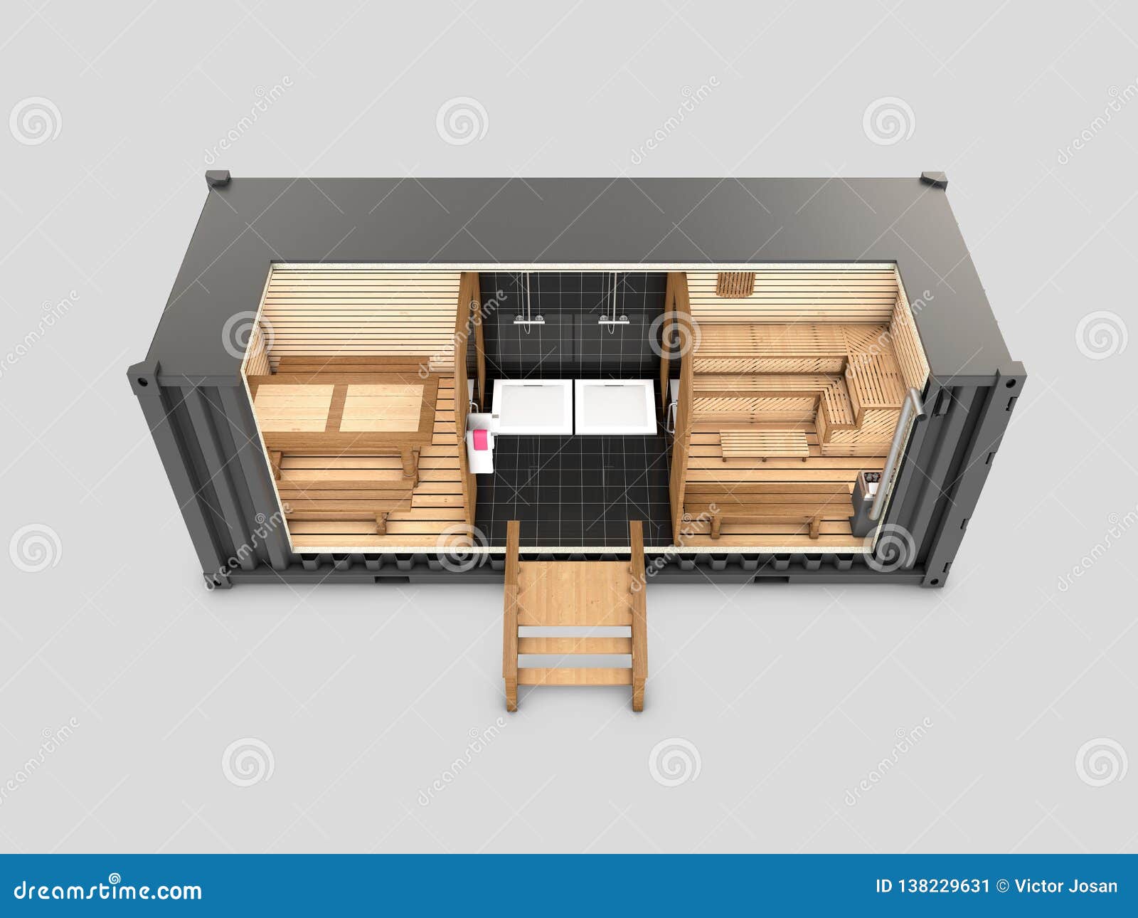 Converted Old Shipping Container into Sauna, 3d Illustration Isolated ...