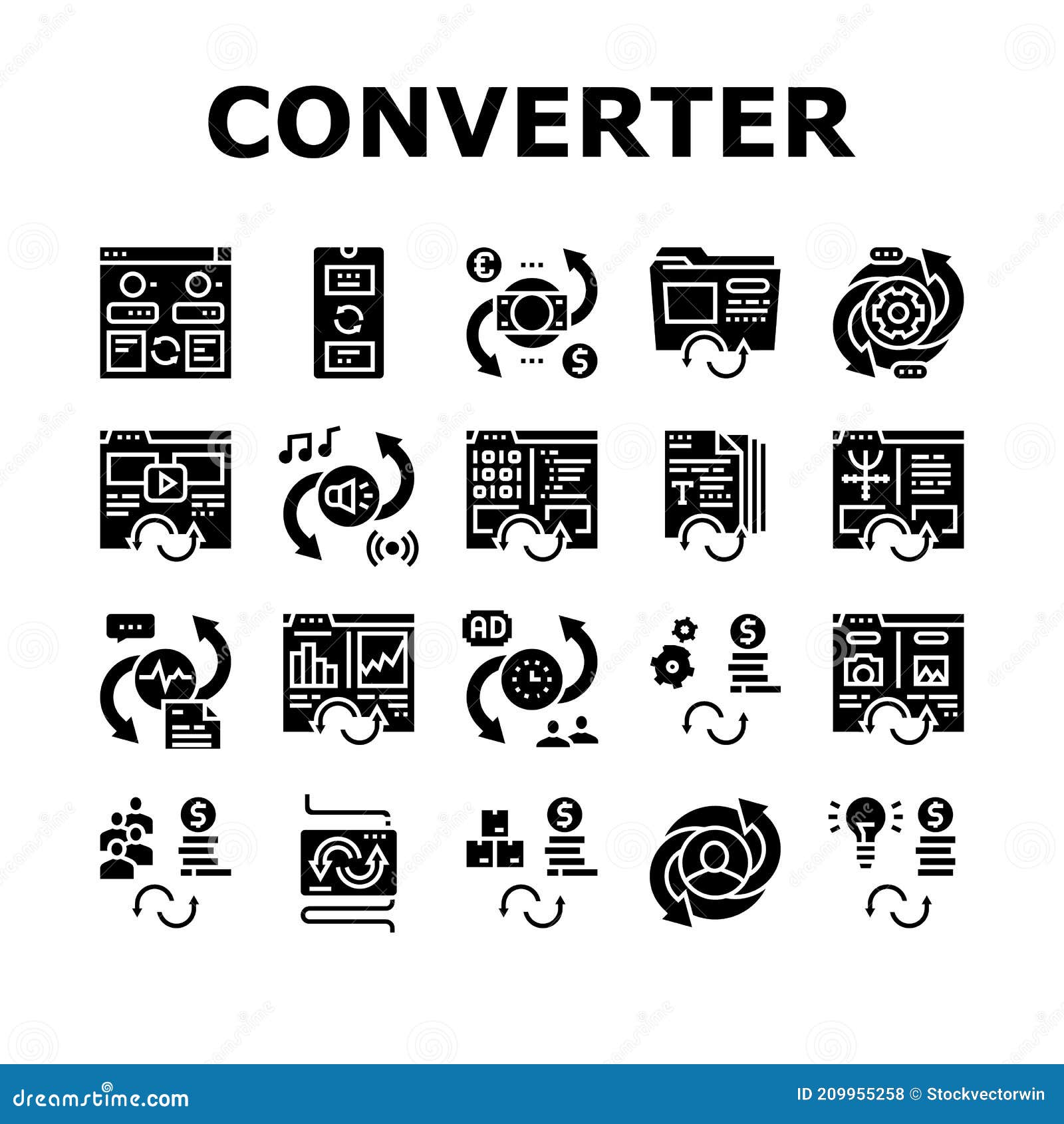Converter Application Collection Icons Set Vector Stock Vector ...