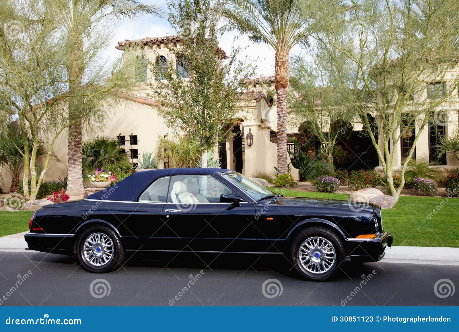 Convertible Car Standing Outside of a Luxury House Stock Image - Image ...