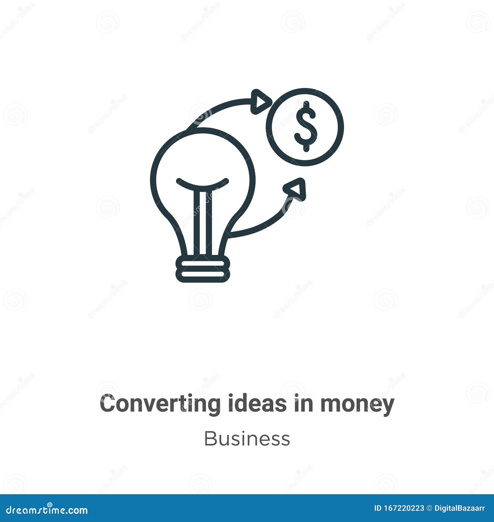Converting Ideas in Money Outline Vector Icon. Thin Line Black ...