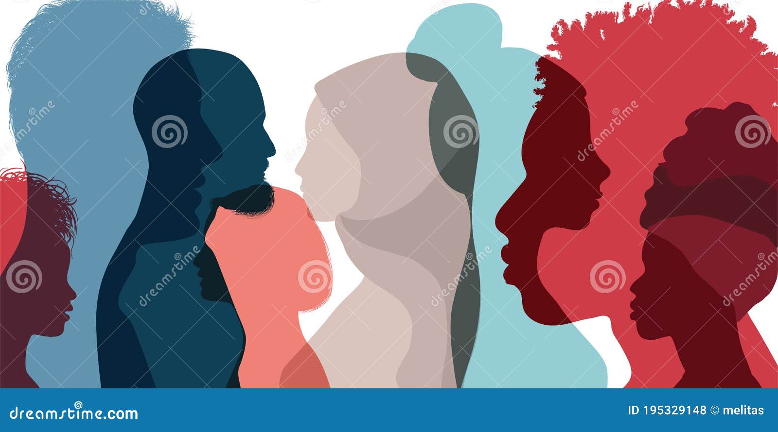 Silhouette Profile Group of Men and Women of Diverse Culture. Diversity ...