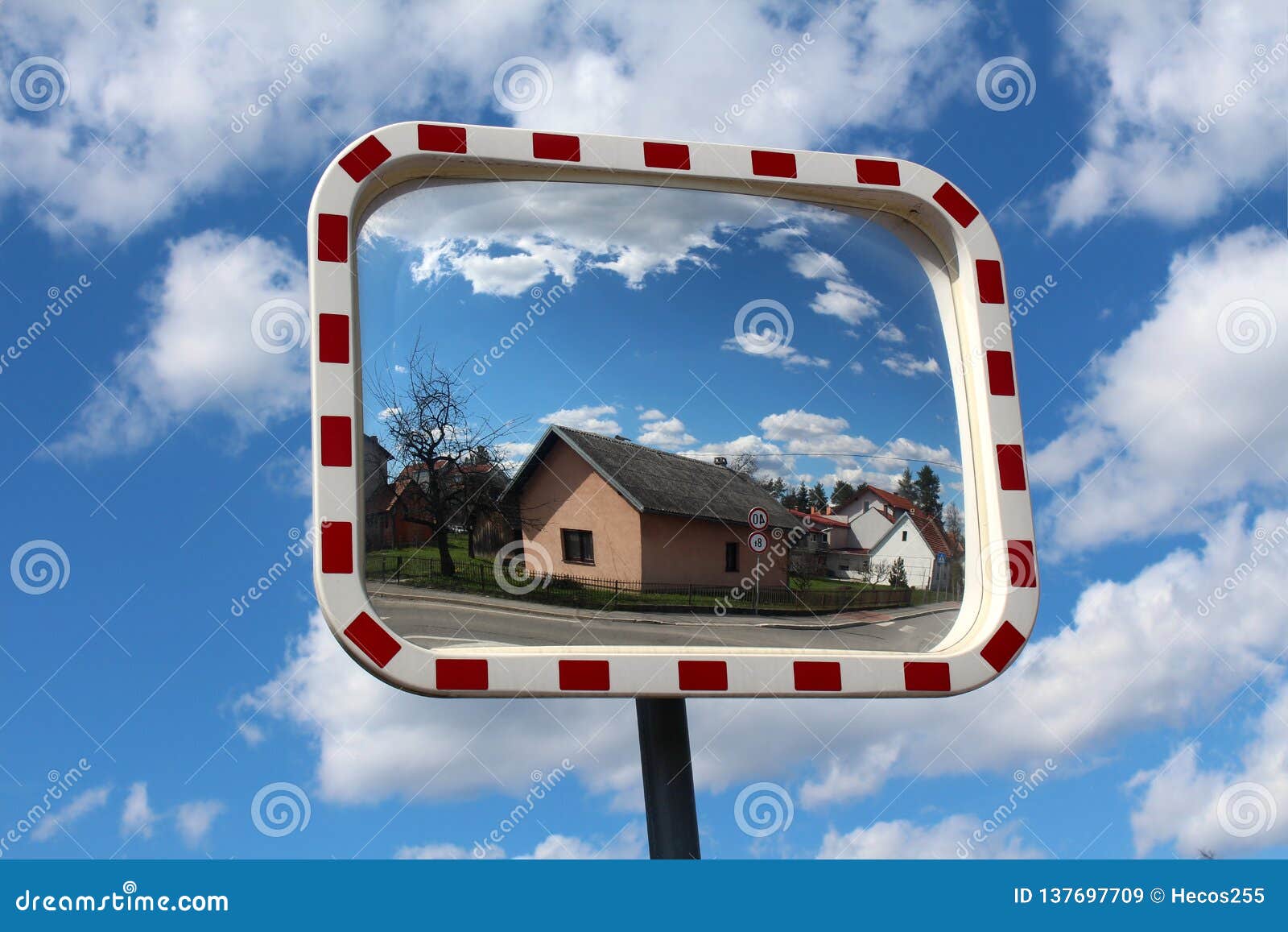 Convex Rectangular Traffic Mirror Mounted on Metal Pole with ...