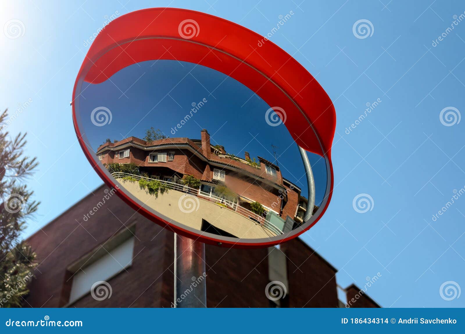 Convex Spherical Road Mirror. Road Mirror for Road Safety in the City ...