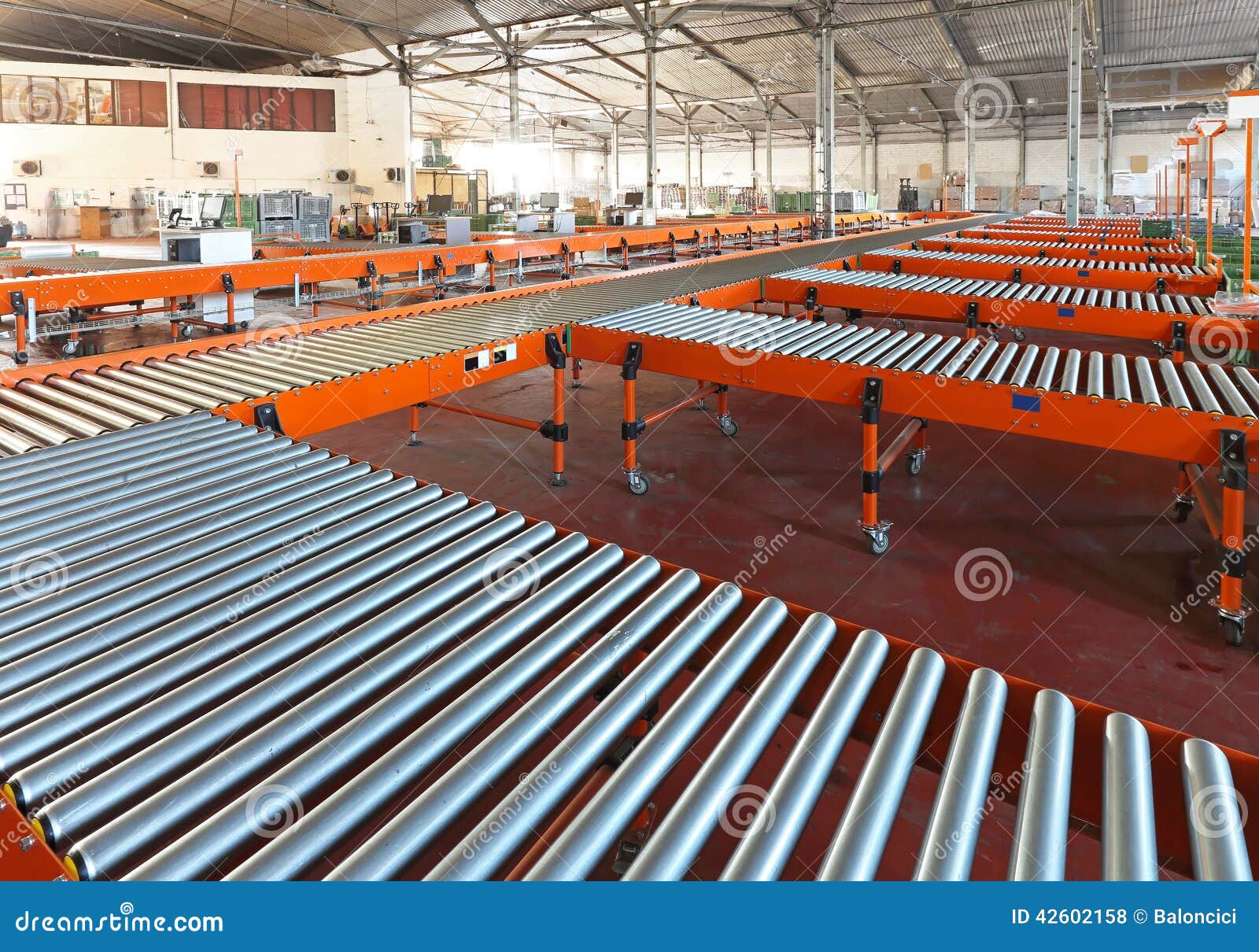 Conveyer belt system stock photo. Image of rollers, warehouse - 42602158
