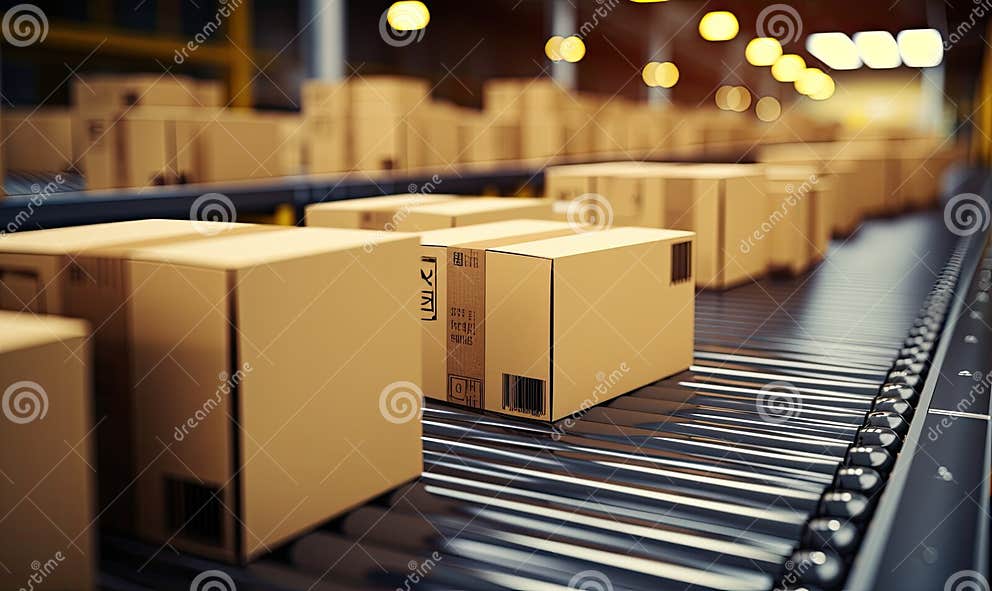 Conveyor Belt with Aligned Boxes Stock Illustration - Illustration of ...