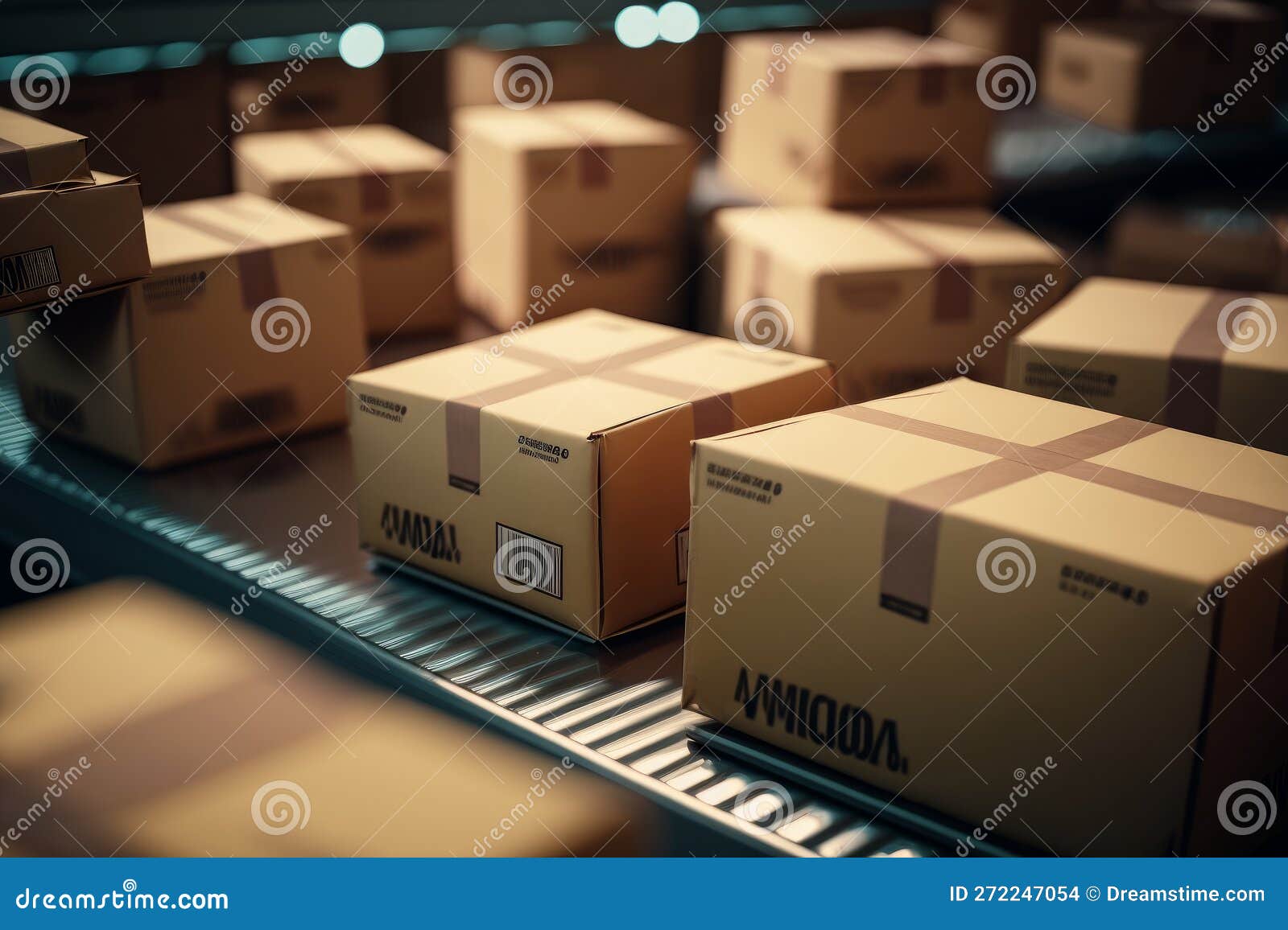 Conveyor Belt with Boxes on it. Generative AI Stock Photo - Image of ...