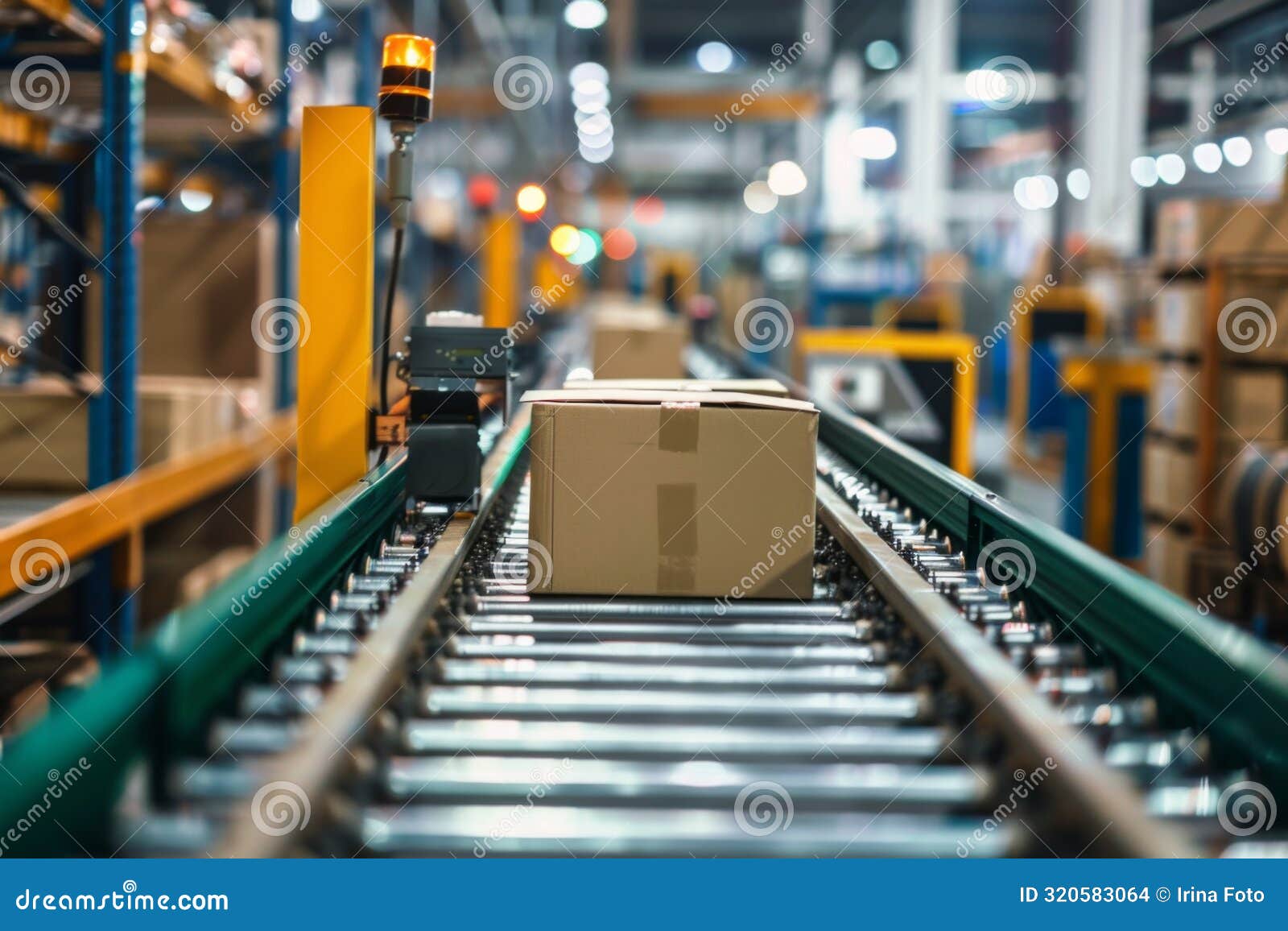 Conveyor Belt with Boxes in a Warehouse Stock Photo - Image of freight ...