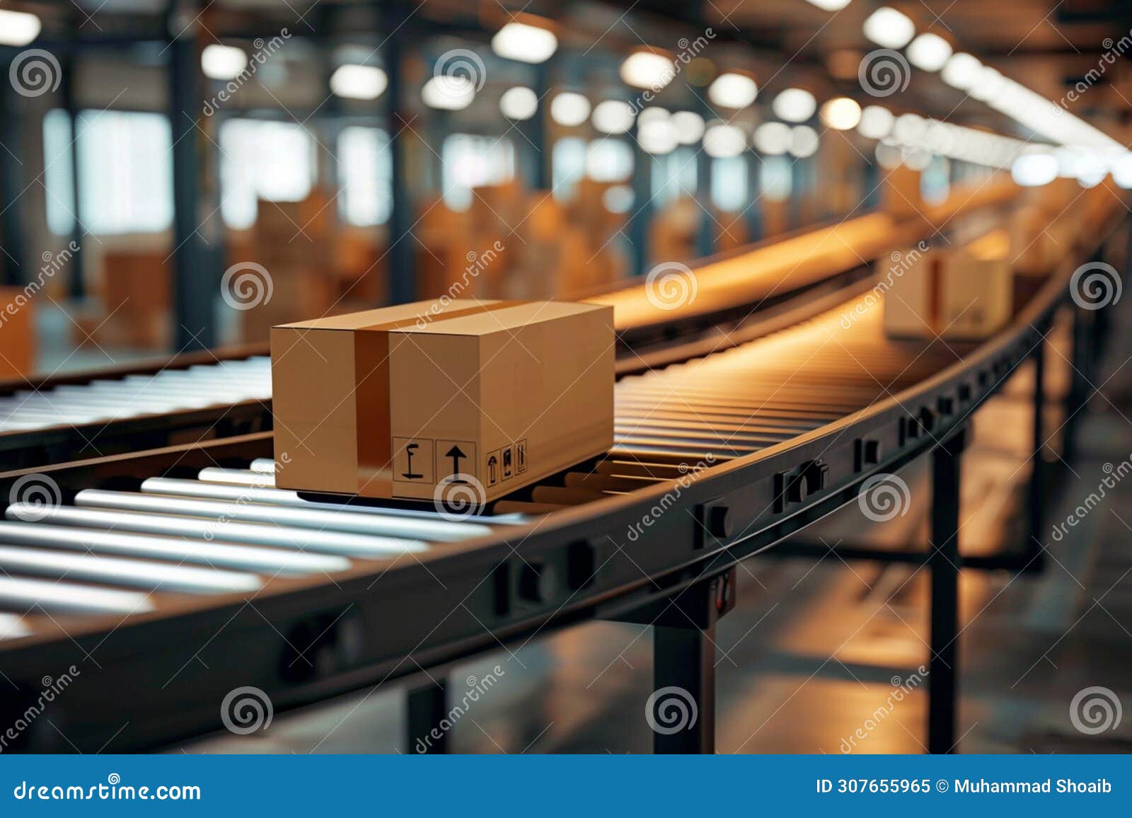 Logistics Boxes Moving On Conveyor Belt, Conveying Efficiency And ...