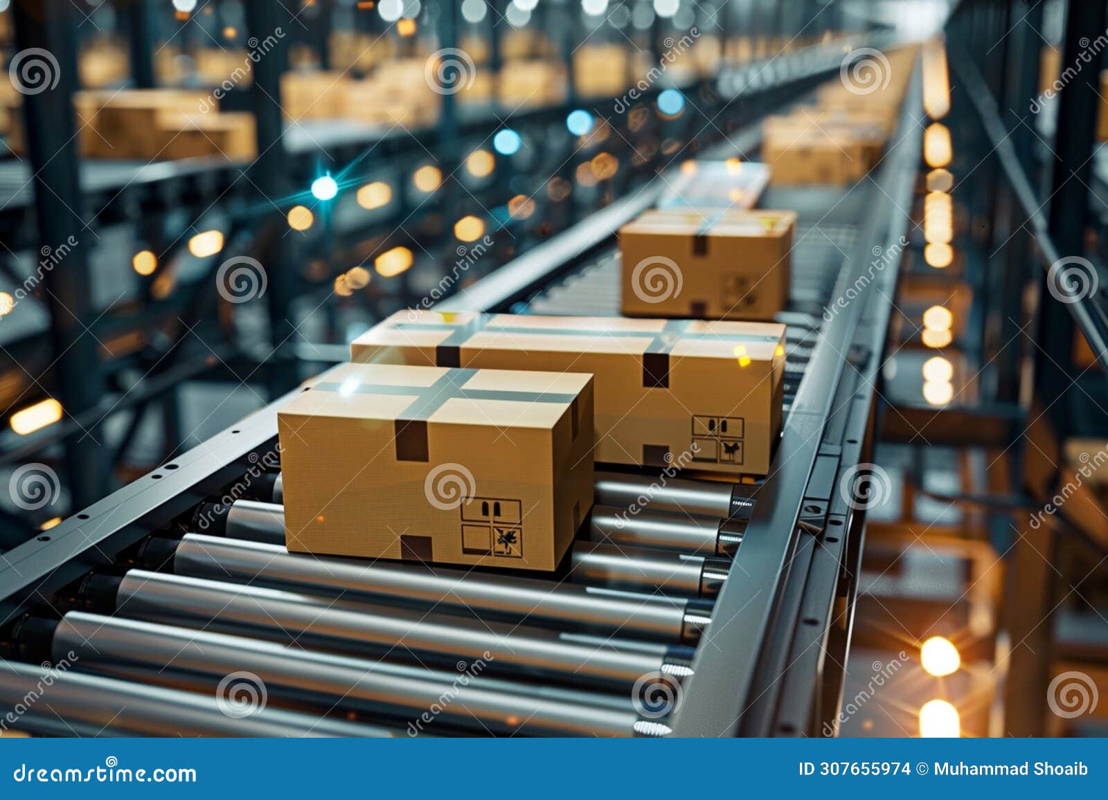 Conveyor Belt Carrying Multiple Logistics Boxes, Symbolizing Smooth ...