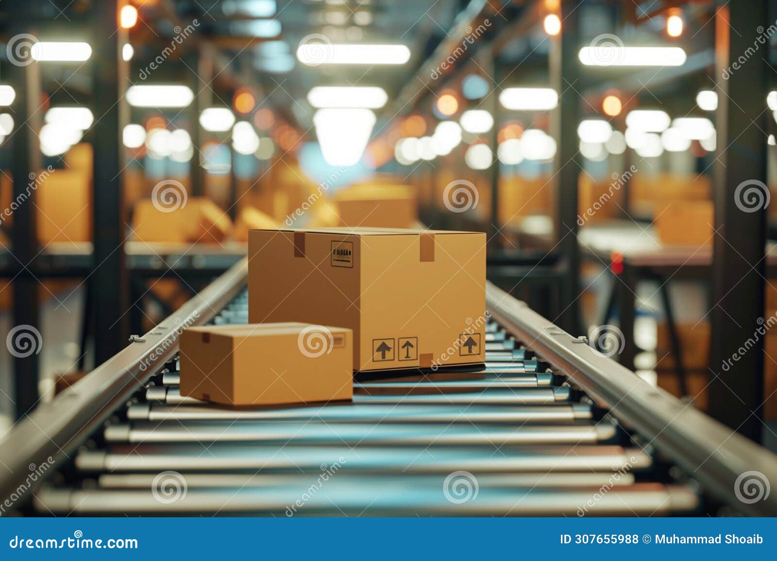 Conveyor Belt Carrying Multiple Logistics Boxes, Symbolizing Smooth ...