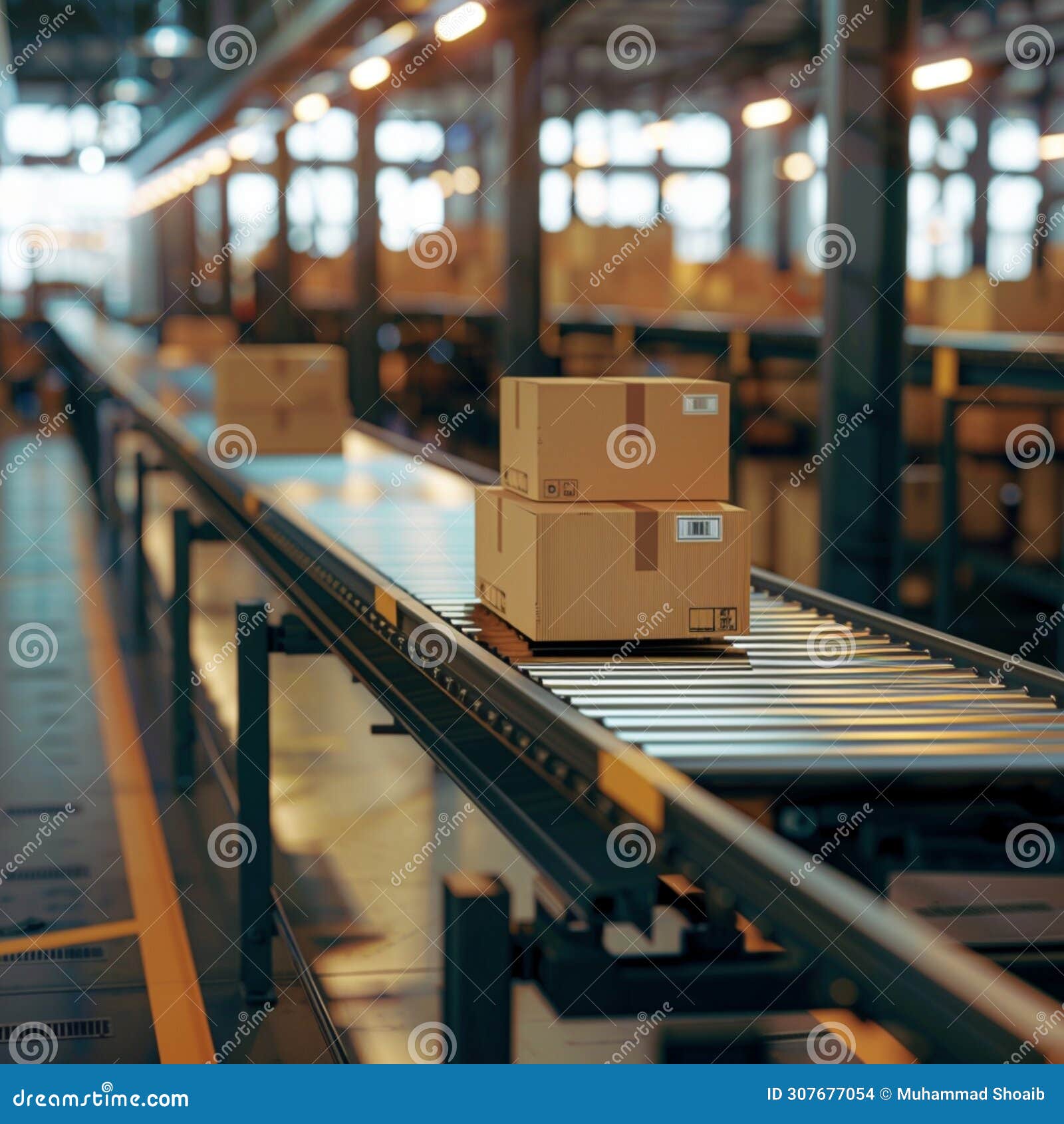 Conveyor Belt Carrying Multiple Logistics Boxes, Symbolizing Smooth ...