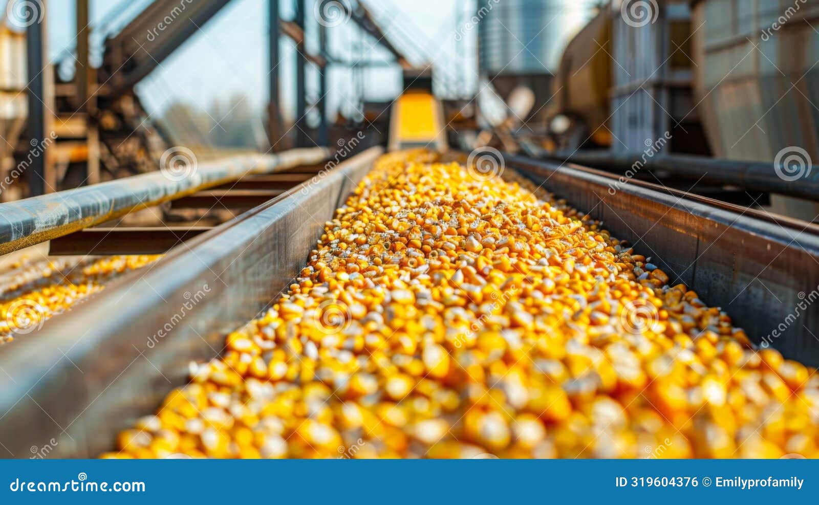 Yellow Corn on Conveyor Belt Stock Photo - Image of farming, maize ...