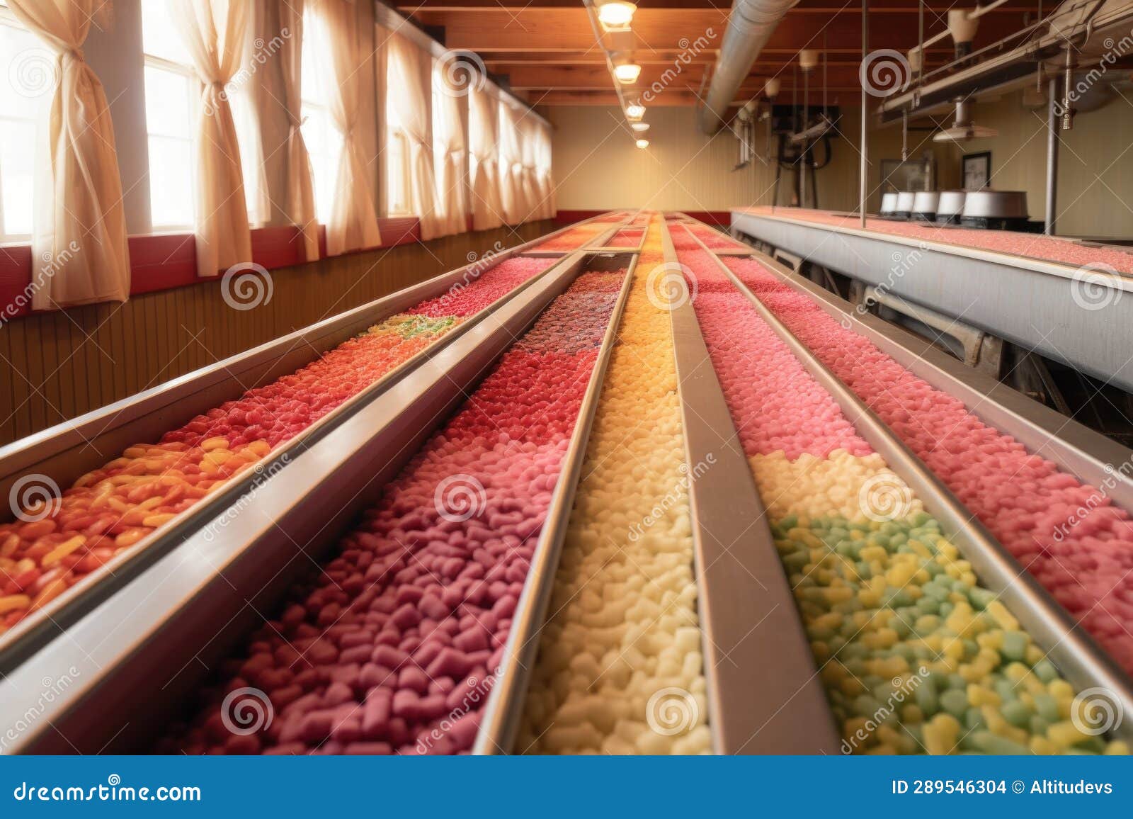 Conveyor Belt Carrying Rows of Freshly Made Candies Stock Photo - Image ...