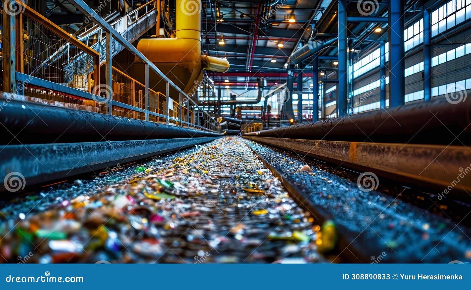 Conveyor Belt Filled with Trash at a Garbage Processing Plant Stock ...