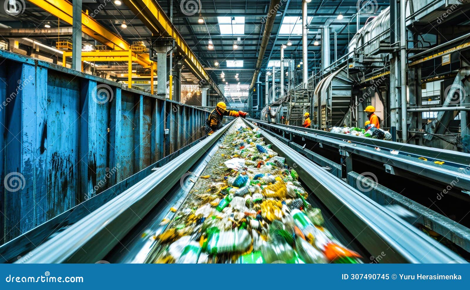 Conveyor Belt Filled with Trash at a Garbage Processing Plant Stock ...