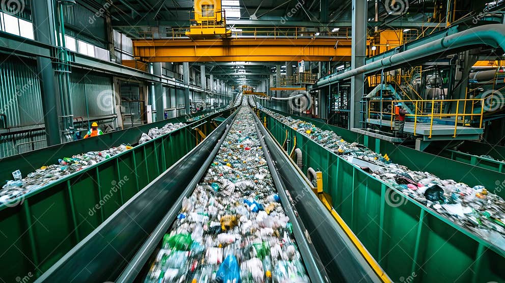 Conveyor Belt Filled with Trash at a Garbage Processing Plant Stock ...