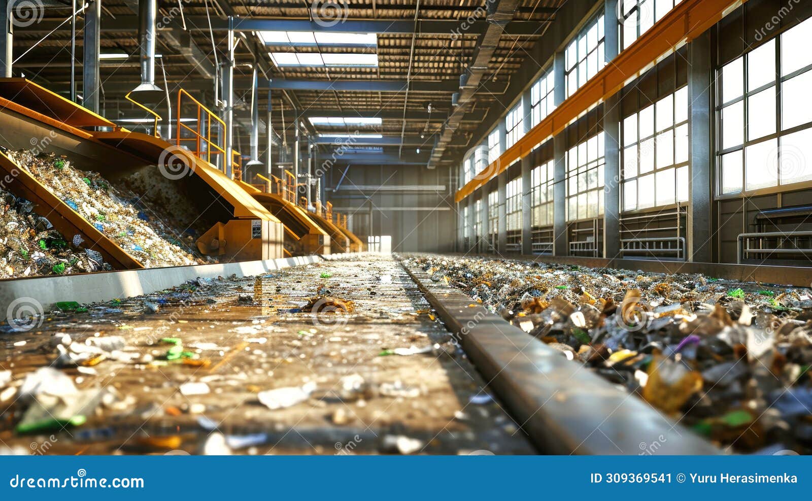 Conveyor Belt Filled with Bottles at Garbage Processing Plant Stock ...