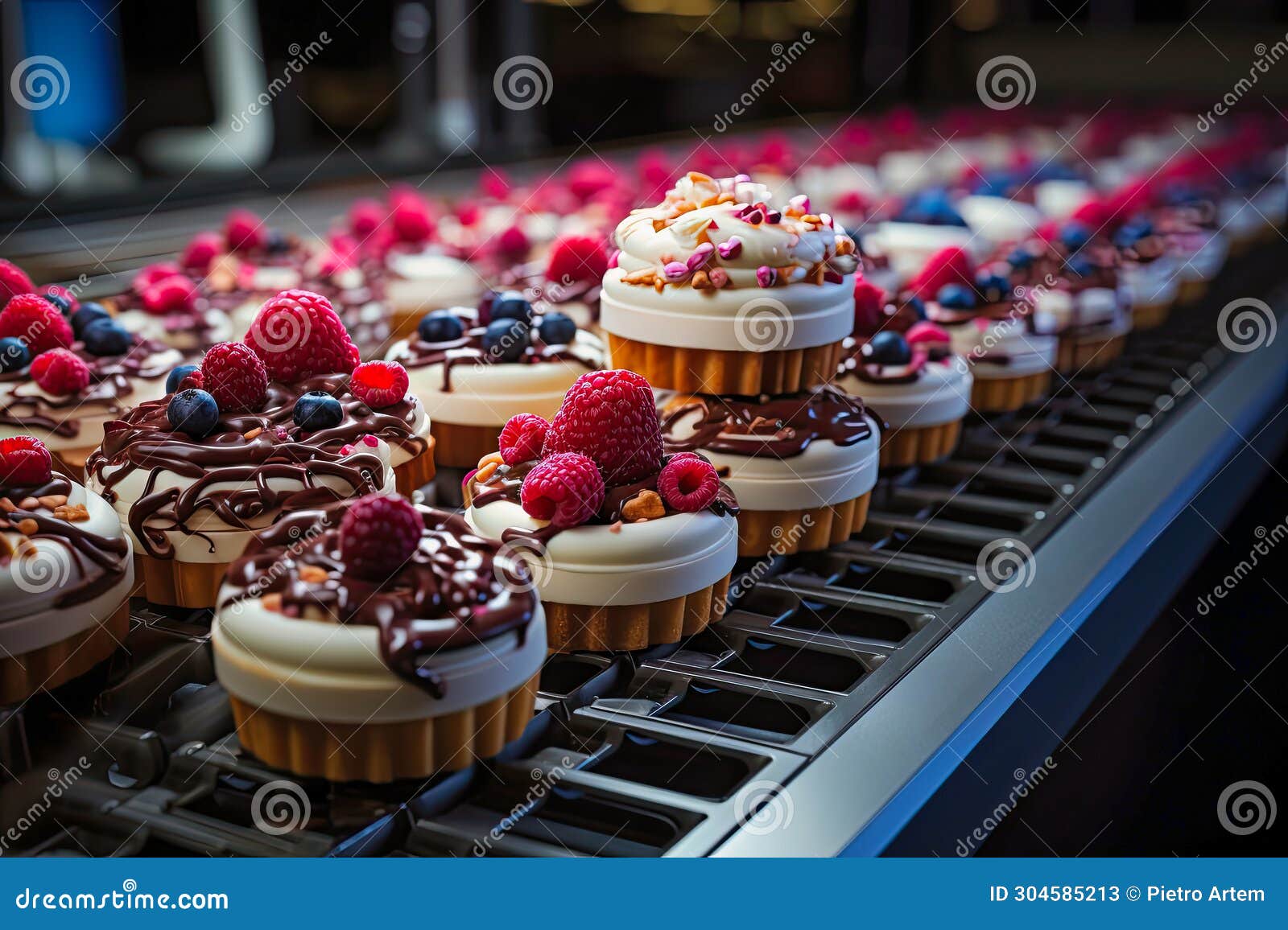 Conveyor Belt with Many Cakes on it Stock Image - Image of process ...