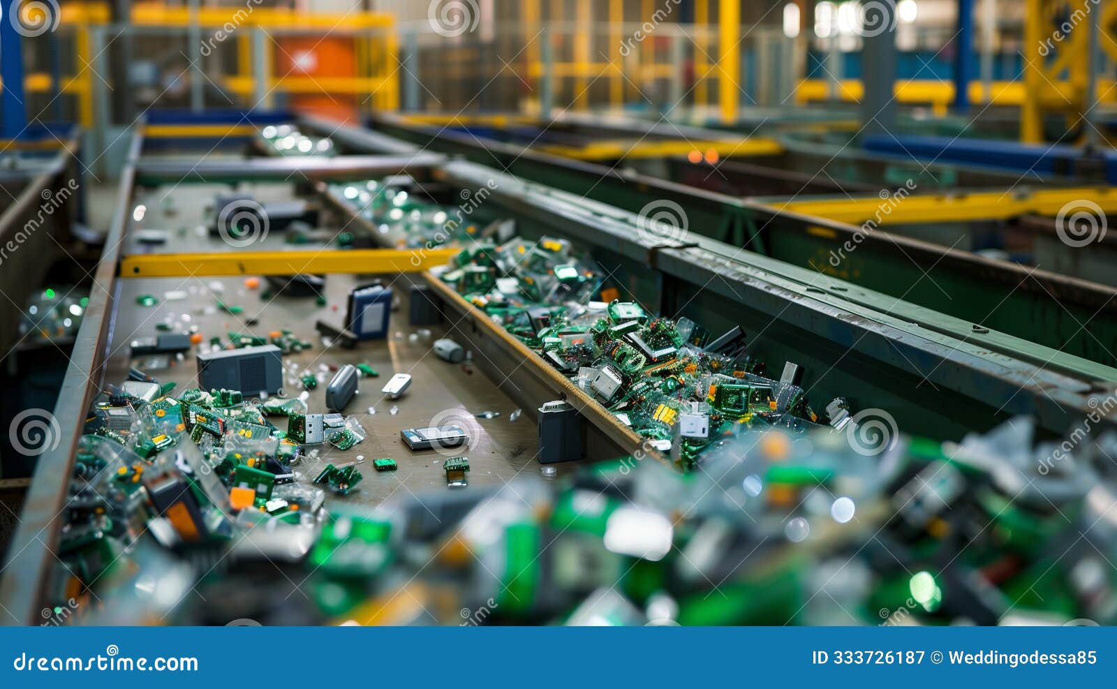 Conveyor Belt with Many Used Electrical Parts. Sorting of Electronic ...