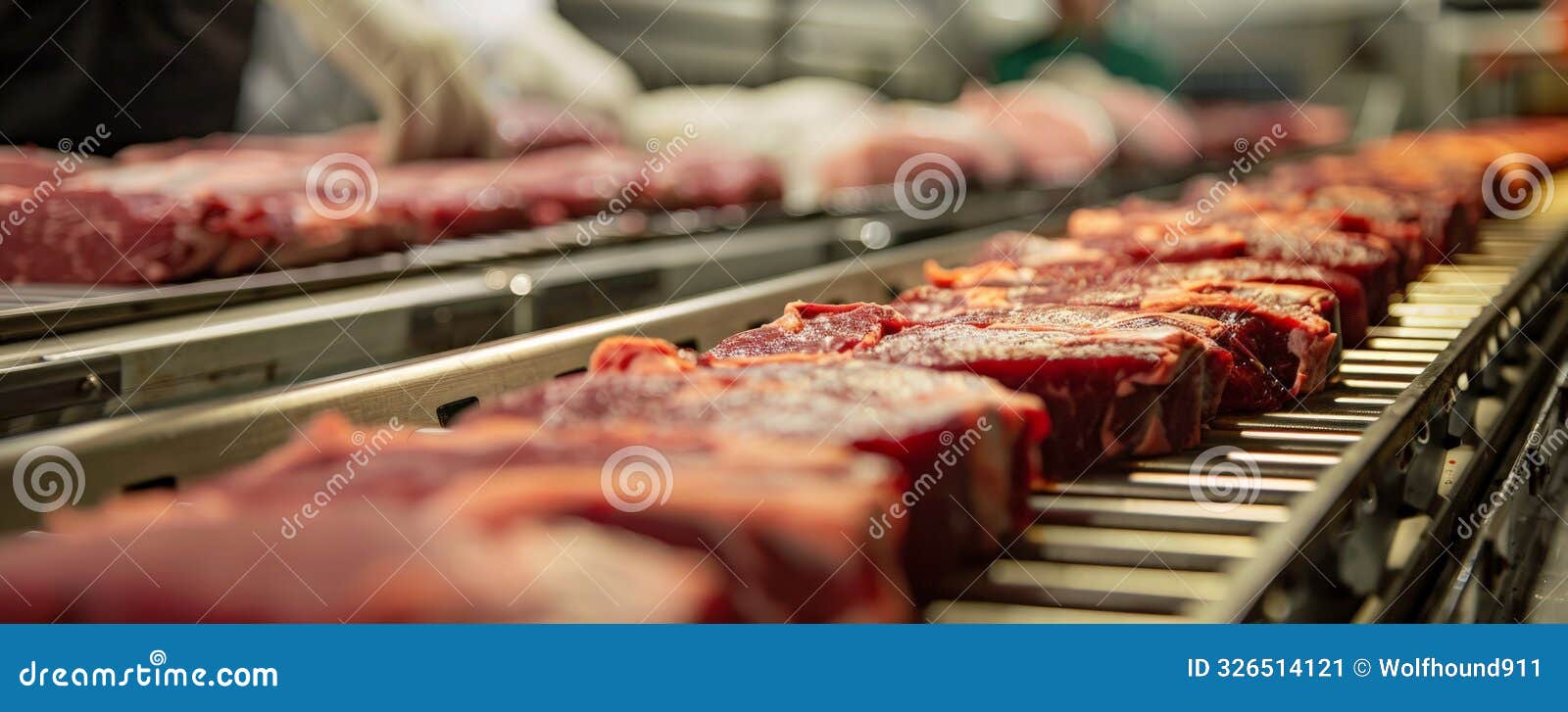A Conveyor Belt in a Meat Processing Plant, with Cuts of Meat Being ...