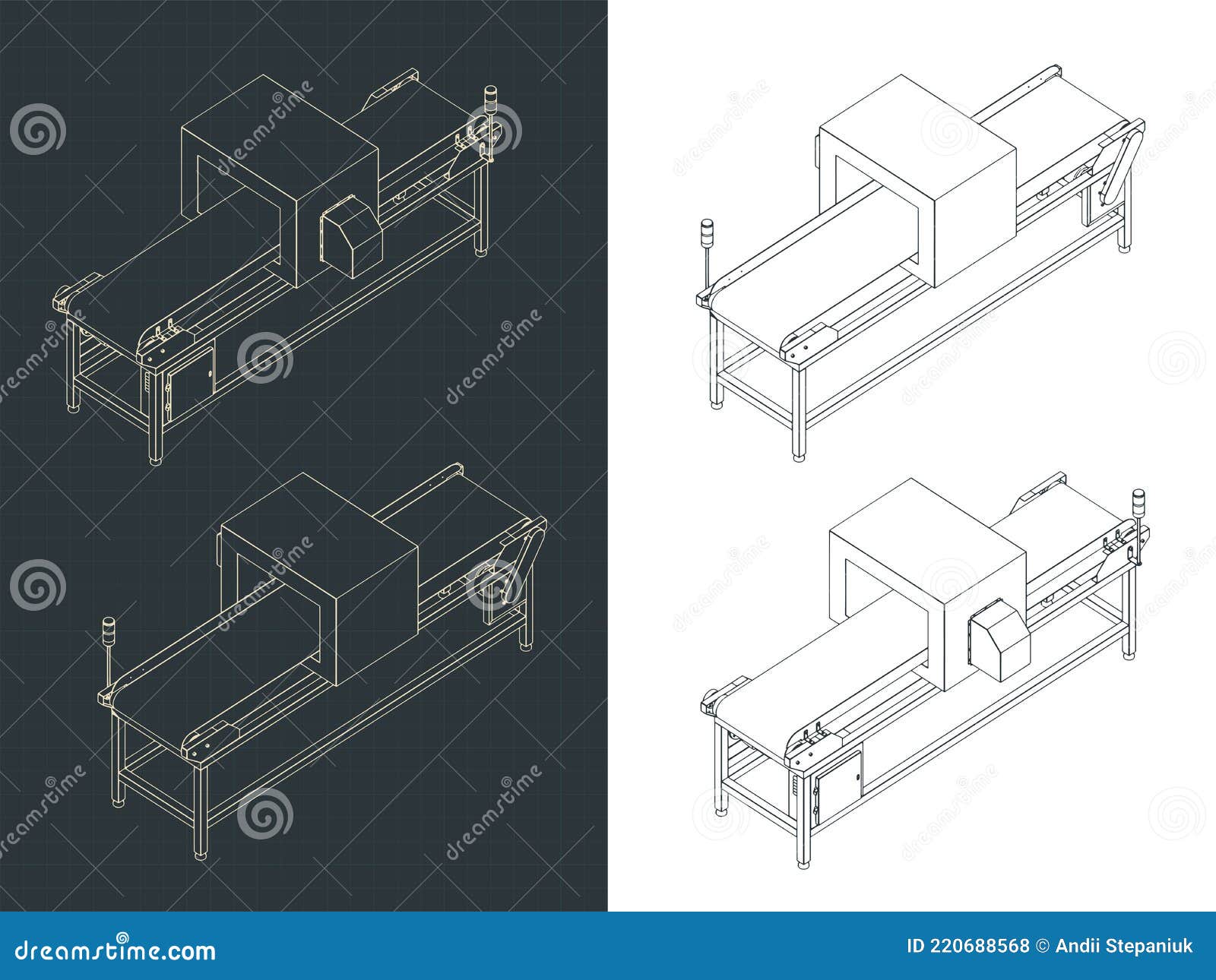Conveyor Belt with a Metal Detector Isometric Blueprints Stock Vector ...