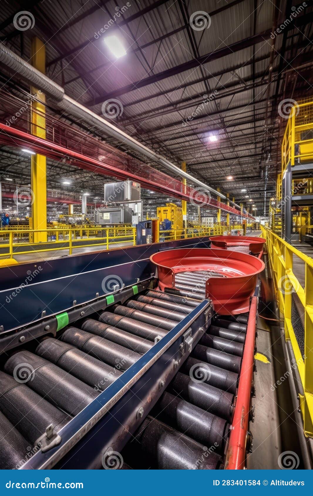 Conveyor Belt in a Modern Warehouse Stock Illustration - Illustration ...