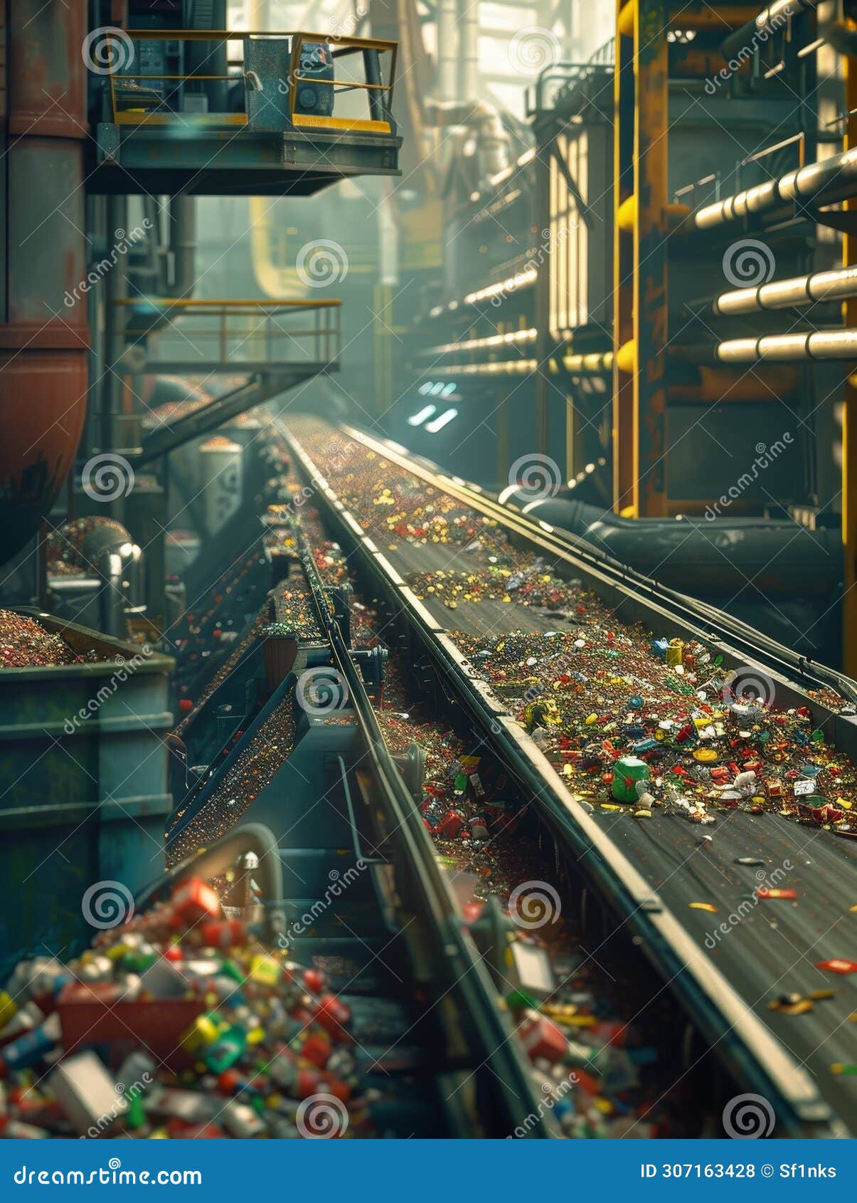 Conveyor Belt Moving through an Industrial Recycling Plant, Efficiently ...