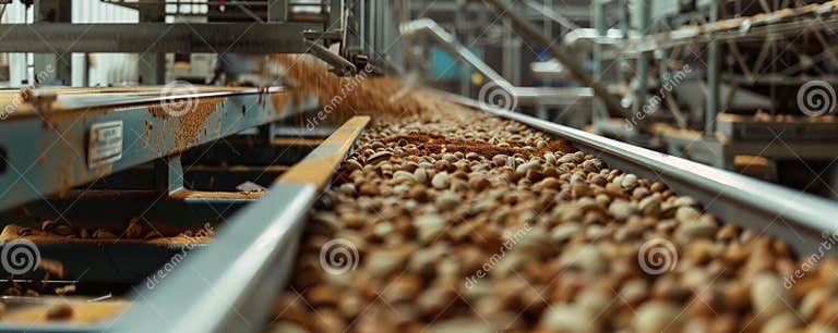 A Conveyor Belt in a Nut Processing Plant, with Various Types of Nuts ...