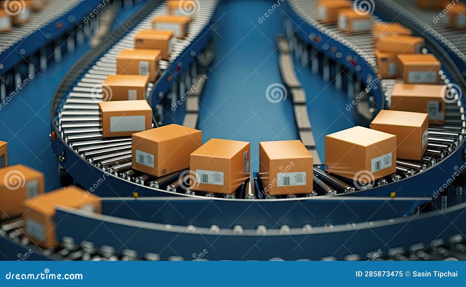 Conveyor Belt with Orders. Automatic Mechanized Logistics Stock ...