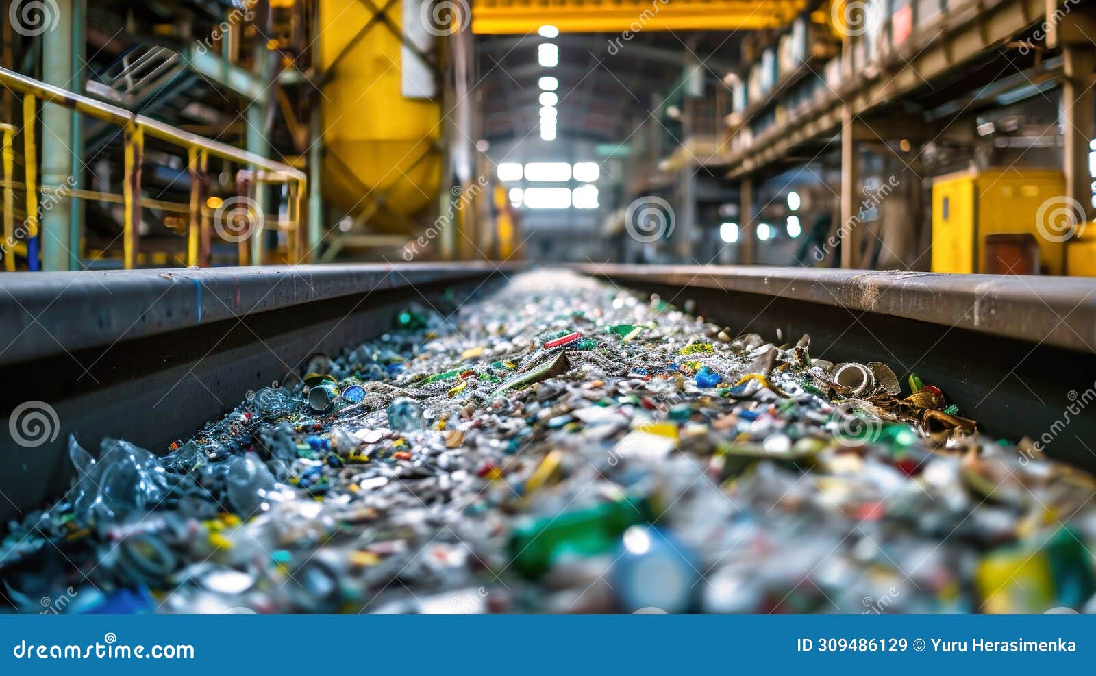 Conveyor Belt Overflowing with Waste at Garbage Processing Plant Stock ...