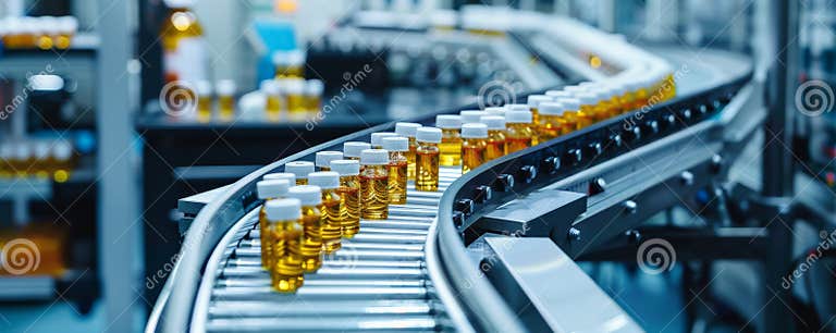 A Conveyor Belt in a Pharmaceutical Research Lab, with Test Tubes and ...
