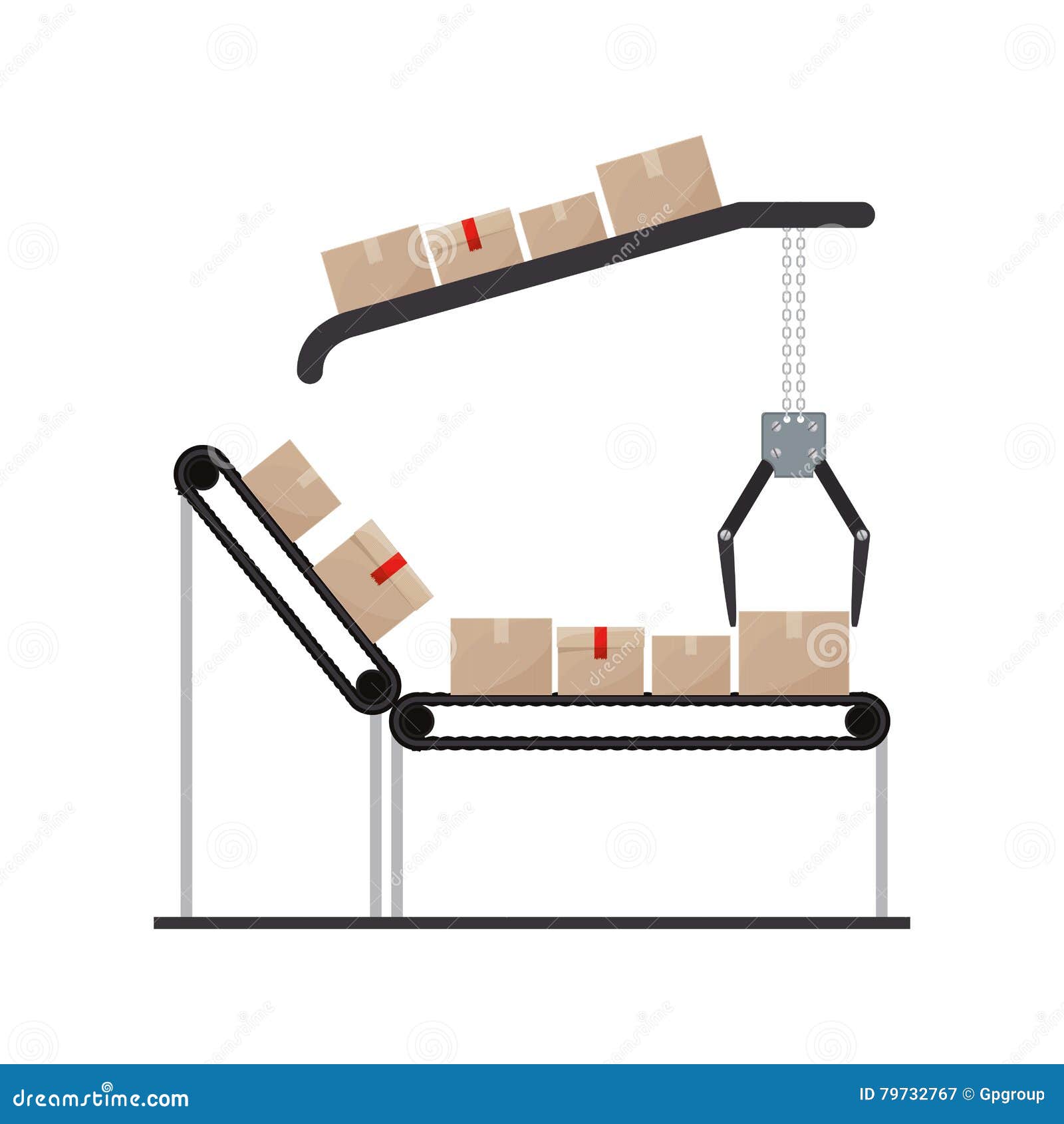 Conveyor Belt with Sealed Packages and Crane Mechanics Stock Vector ...