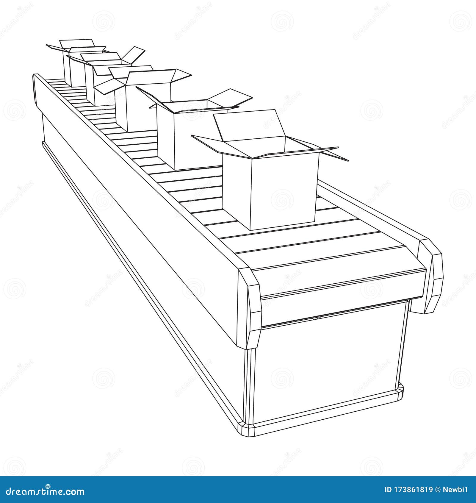 Conveyor Belt Section with Open Boxes Stock Vector - Illustration of ...