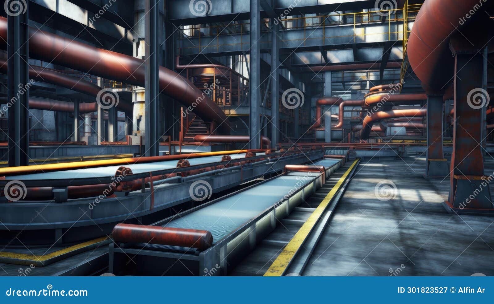 Conveyor Belt System in a Modern Factory Stock Illustration ...