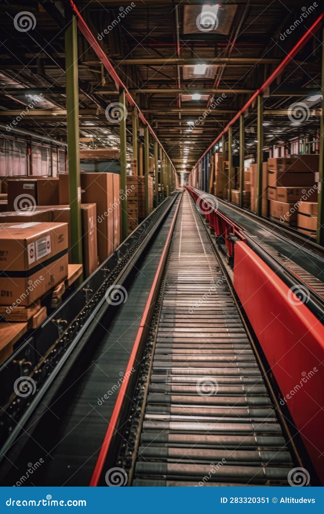 Conveyor Belt System Moving Packages in Warehouse Stock Illustration ...
