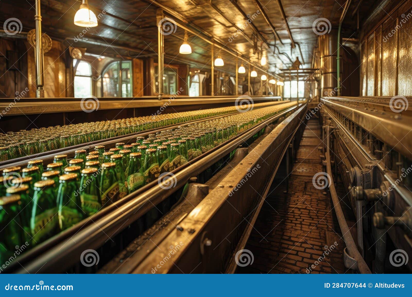 Conveyor Belt Transporting Beer Bottles in Motion Stock Illustration ...